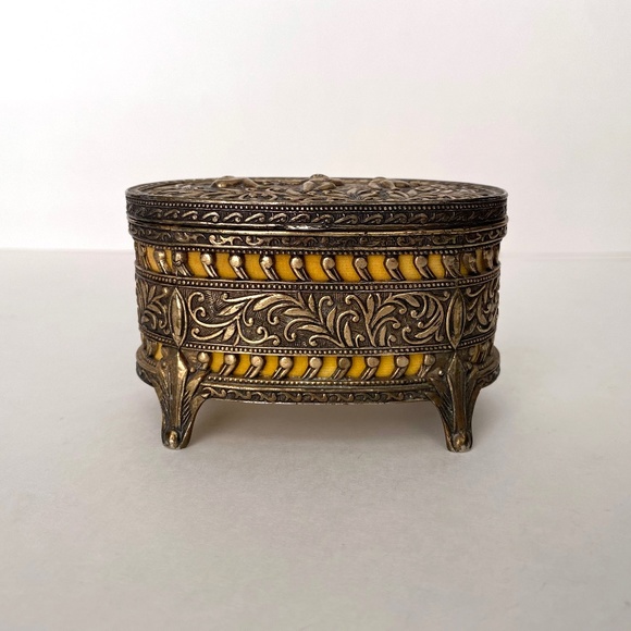 Accents | Vintage Ornate Metal Hinged Velvet Lined Trinket Jewelry Box ...